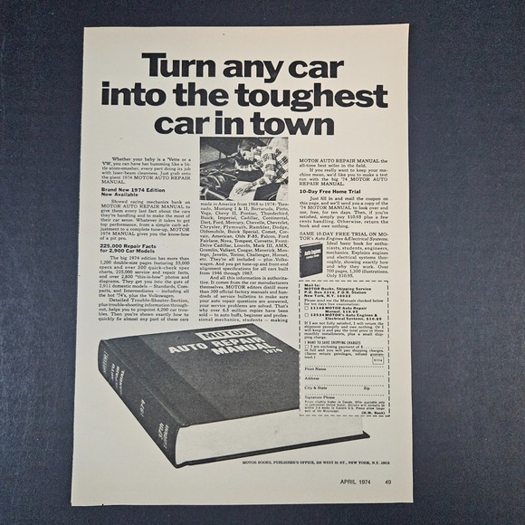 Art | 1974 Motor Books Auto Repair Engines Electrical Systems Vintage ...